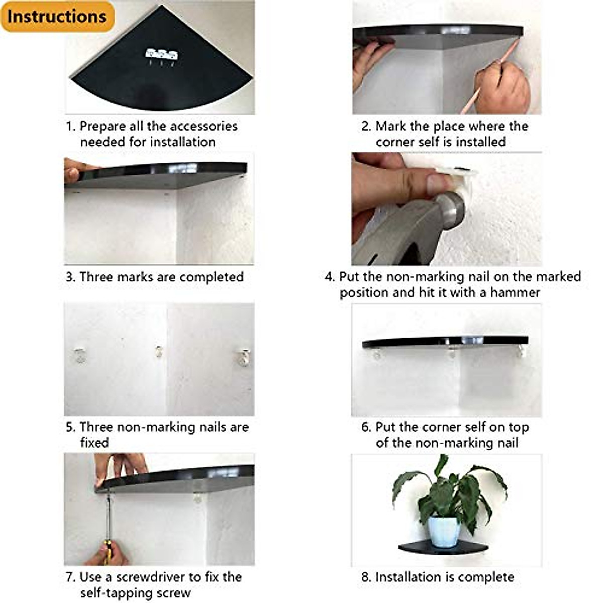 Suwimut Set of 3 Corner Mounting Shelf, Rustic Wood Floating Wall Mounted Storage Shelf with White Finish for Living Room, Bedroom, Bathroom, Kitchen, Office