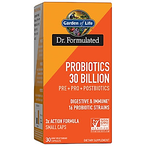 Garden of Life Dr Formulated Once Daily 3-in-1 Complete Probiotics, Prebiotics & Postbiotics - PRE + PRO + POSTBIOTIC Supplement for Adults’ Digestive & Immune Health, 30 Billion CFU, 30 Day Supply