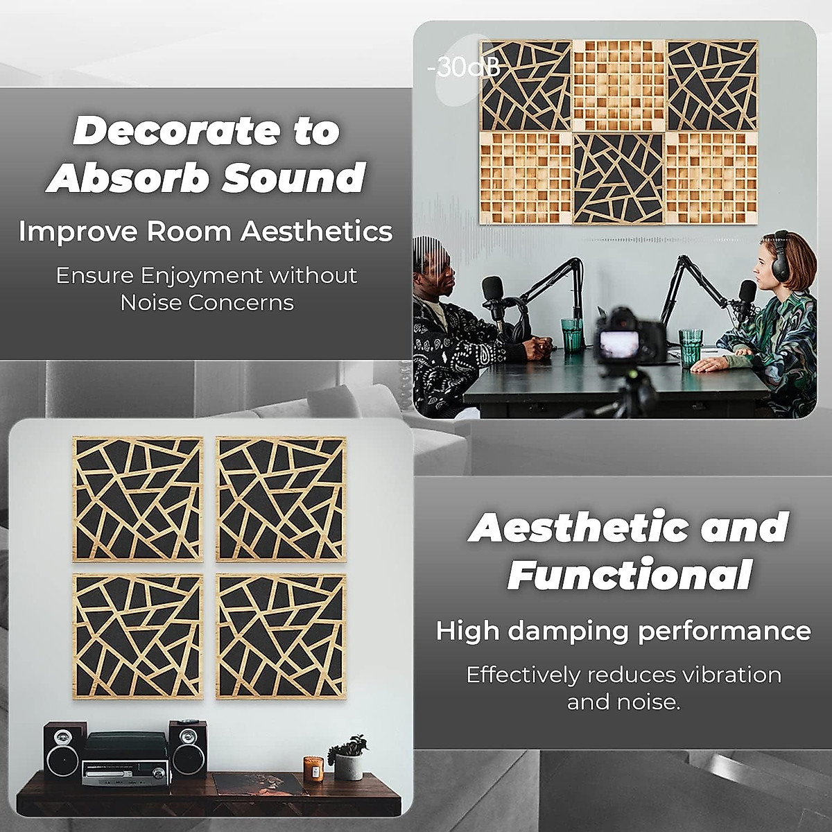 Arrowzoom 4 Diffuse PRO Acoustic Wooden Panel Absorb Sound Recording Studio High-Density Noise Reduction Fire Retardant Euroclass E NRC 0.64 up to 5000Hz Scattering Range 12 X 12 X 2 IN SD1247