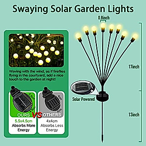 BENJEN 2Pack Dual Mode 8LED Solar Powered Firefly Lights,Starburst Swaying Solar Lights Outdoor Waterproof,Solar Garden Decorative Lights Yard Patio Pathway Decoration, Warm White (2 pcs)