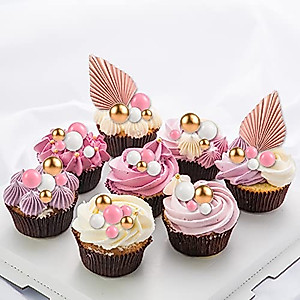 46 PCS Mini Ball Cake Topper Cupcake Insert Acrylic Cake Topper Decorations for Anniversary Graduation Birthday Party Baby Shower (Gold,Pink,White)