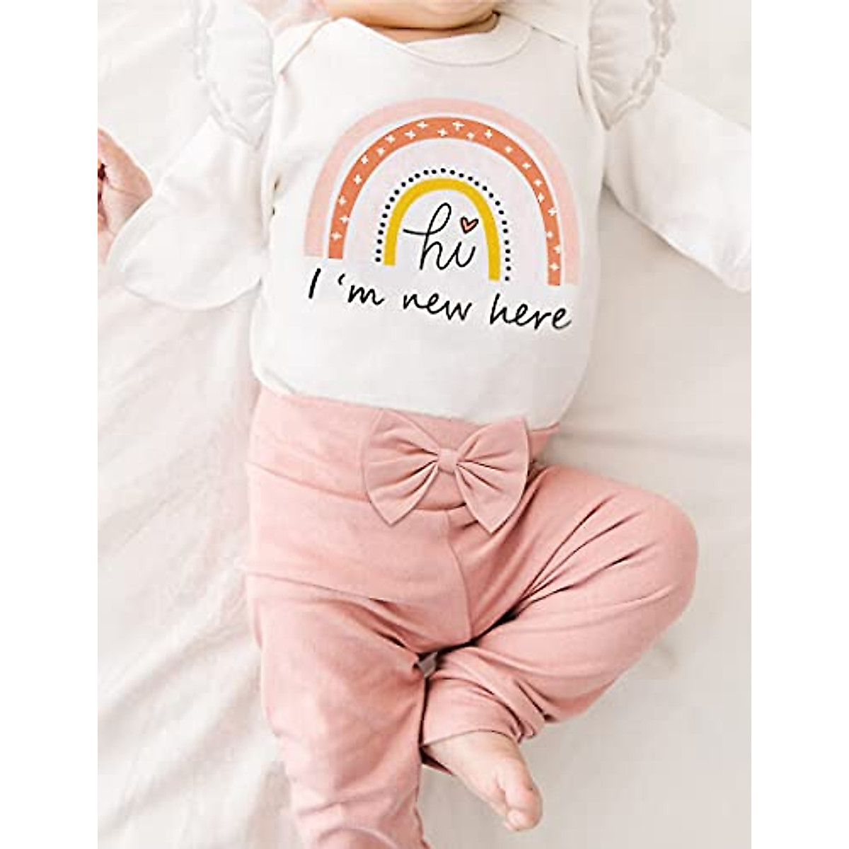 WIQI baby girl clothes newborn girl clothes baby girl outfit new born clothes baby girl long sleeve rainbow romper baby girls' clothing pink pants fall winter newborn girl outfits