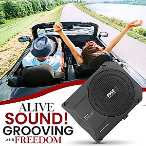 Pyle 10-Inch Low-Profile Amplified Subwoofer System - 900 Watt Compact Enclosed Active Underseat Car Audio Subwoofer with Built-in Amp, Powered Car Subwoofer w/Low & High-Level Inputs - PLBX10A