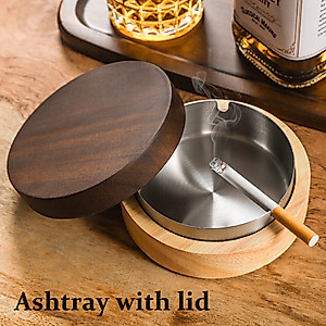 Cute Ashtrays for Cigarettes Ash Tray with Lid DDAJJAJ Wooden Ashtray with Stainless Steel Portable Decorative Ashtray Windproof Ashtray for Home,Patio,Office,Outdoors,Indoor,Parties