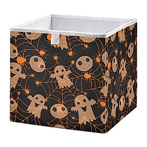 Kigai Collapsible Storage Baskets Halloween Spooky Spider Web Cube Storage Bins Baskets for Organizing Fabric Collapsible Storage Organizer for Bedroom Home Decor