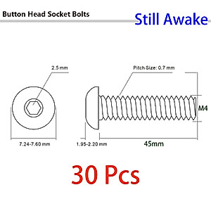 30 Pcs M4-0.7 x 45mm Button Head Socket Cap Screws, 10.9 Grade Alloy Steel, Allen Socket Drive, Black Oxide Finish, Full Thread (10.9 Grade,M4-0.7 x 45mm,30 Pcs)