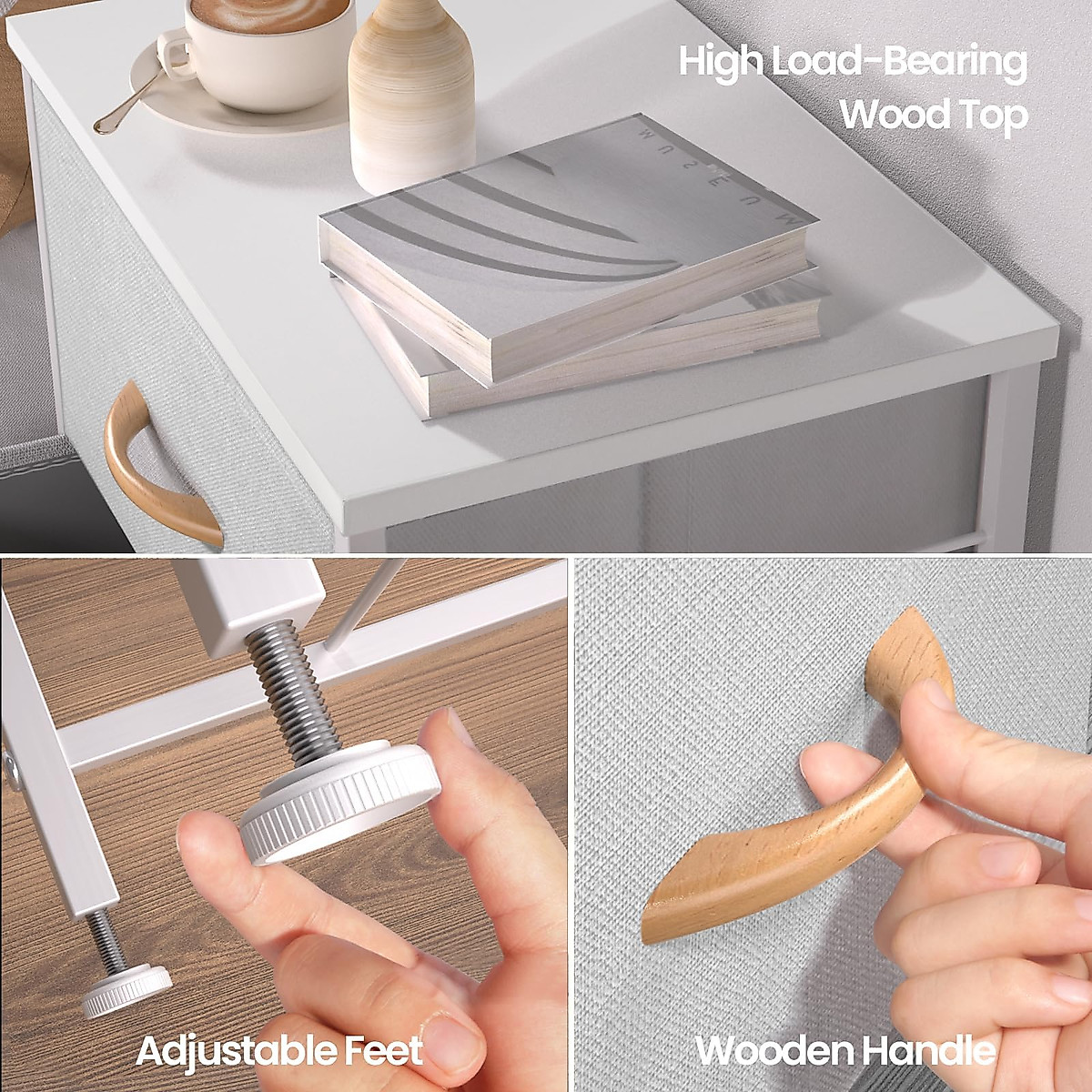 ROMOON Dresser for Bedroom, 3 Chest of Drawers, Fabric Nightstand with Organizer Storage Drawers, Small Closet Dresser for Bedroom, Closet, Entryway, Hallway, Nursery Room (Grey)