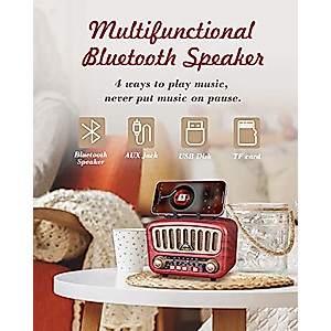 【2023 Newest】 PRUNUS J-180 Vintage Retro Radio Bluetooth Speaker with Best Sound, Portable AM FM Radio with Loud Volume, Bluetooth 5.0 Wireless Connection, TF Card & MP3 Player, Rechargeable Speaker