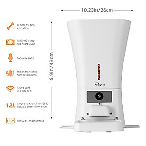 SKYMEE 12L WiFi Pet Feeder Automatic Food Dispenser for Cats & Dogs - 1080P Full HD Pet Camera Treat Dispenser with Night Vision and 2-Way Audio, Wi-Fi Enabled App for iPhone and Android