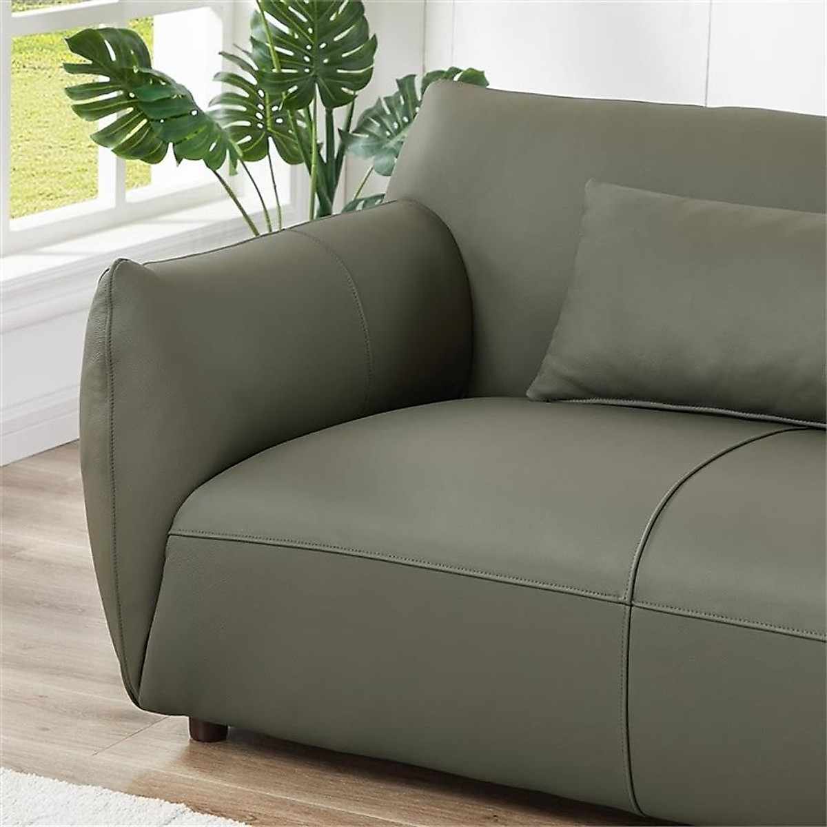 Ashcroft Furniture Co Prairie Upholstered Mid-Century Leather Sofa in Olive Green