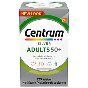 Centrum Silver Multivitamin for Adults 50 Plus, Multivitamin/Multimineral Supplement, Vitamin D3, B-Vitamins, Gluten Free, Non-GMO Ingredients, Supports Memory and Cognition in Older Adults - 125 Ct