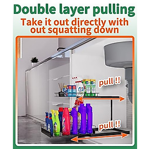 ZJSYMZY Under Sink Organizer,2 Tier Sliding Under Cabinet Storage,Heavy Load Carbon Steel Under Sink Storage for Kitchen Bathroom