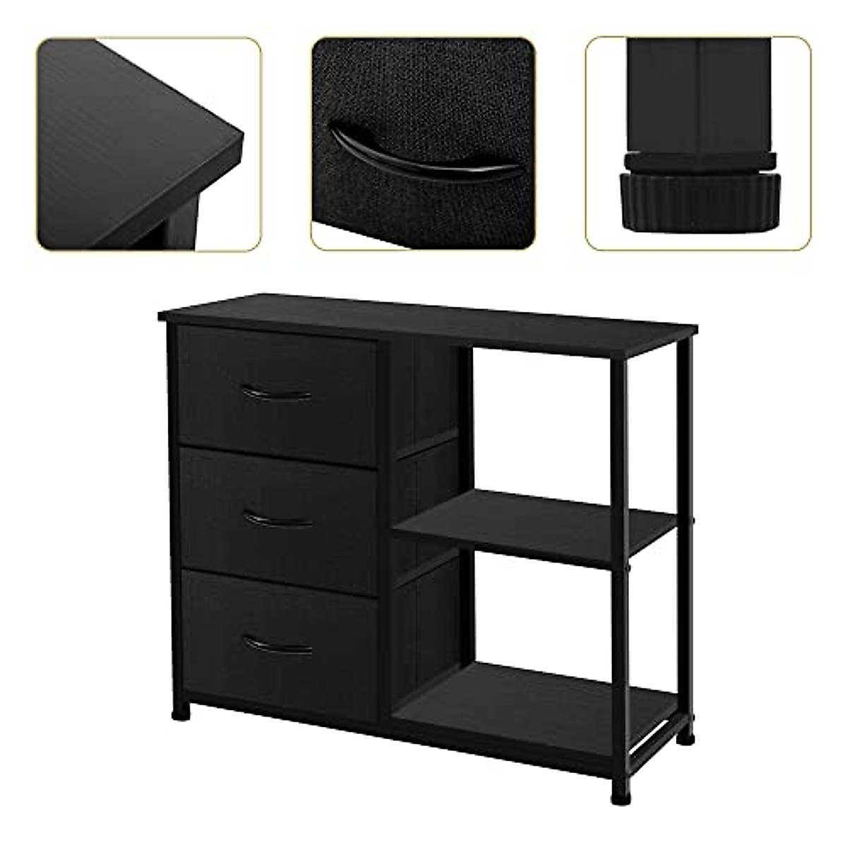 AZL1 Life Concept Rustic Brown Fabric Dresser, 4 Drawer Organizer Unit with 2 Shelves, Storage Chest for Bedroom, Entryway, Hallway, Living Room, Office, Black