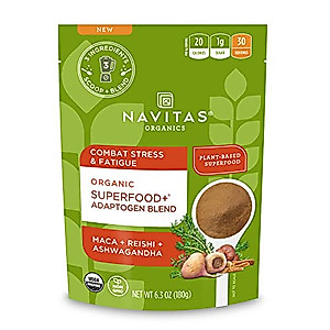 Navitas Organics Superfood+ Adaptogen Blend for Stress Support (Maca + Reishi + Ashwagandha), 6.3oz bag, 30 Servings — Organic, Non-GMO, Vegan, Gluten-Free, Keto & Paleo.