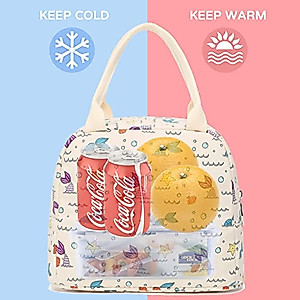 Lunch Bag Kids Girls Women Mermaid Lunchbag Cute Insulated Teens Cooler Tote Bag Reusable Adult Thermal Lunch Box for School Work Travel Picnic Hiking Beach (Beige)