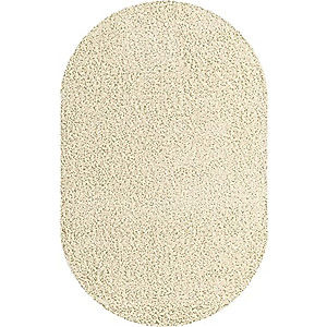 Unique Loom Solid Shag Collection Area Rug (8' x 10' Oval, Pure Ivory)