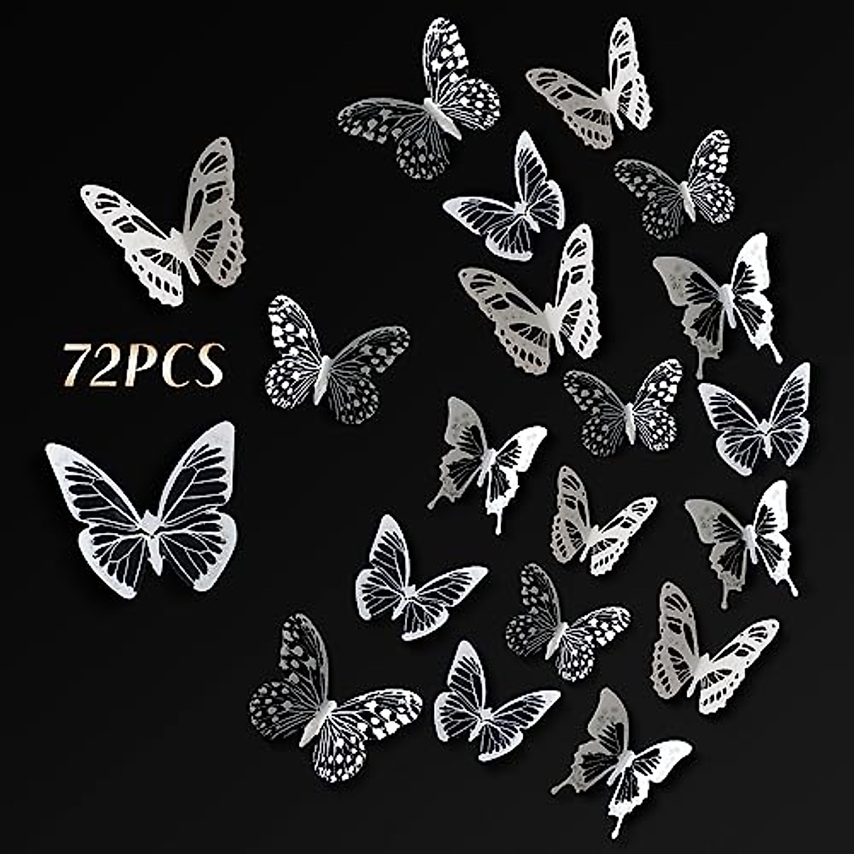 ALXBSONE 3D Butterfly Wall Stickers 72 Pcs, PVC Wall Sticker Decoration, Multiple Styles Butterfly Shape, Party Decals, for Bedroom Kids Nursery Classroom Wedding Decoration(White)