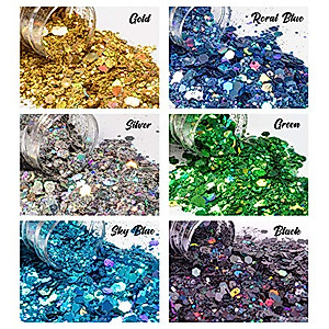 NODDWAY Holographic Chunky Glitter 12 Colors Total 180g, Chunky Glitter for Resin, Cosmetic Craft Glitter for Epoxy Resin,Festival Arts,Hair,Tumbler,Slime