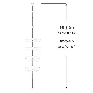 BAOYOUNI 4 Tier Shower Caddy Tension Pole Corner Bathroom Organizer Shelf Shampoo Holder Basket Bathtub Storage Rack Floor to Ceiling Adjustable Stand Space Saver - No Drilling - White