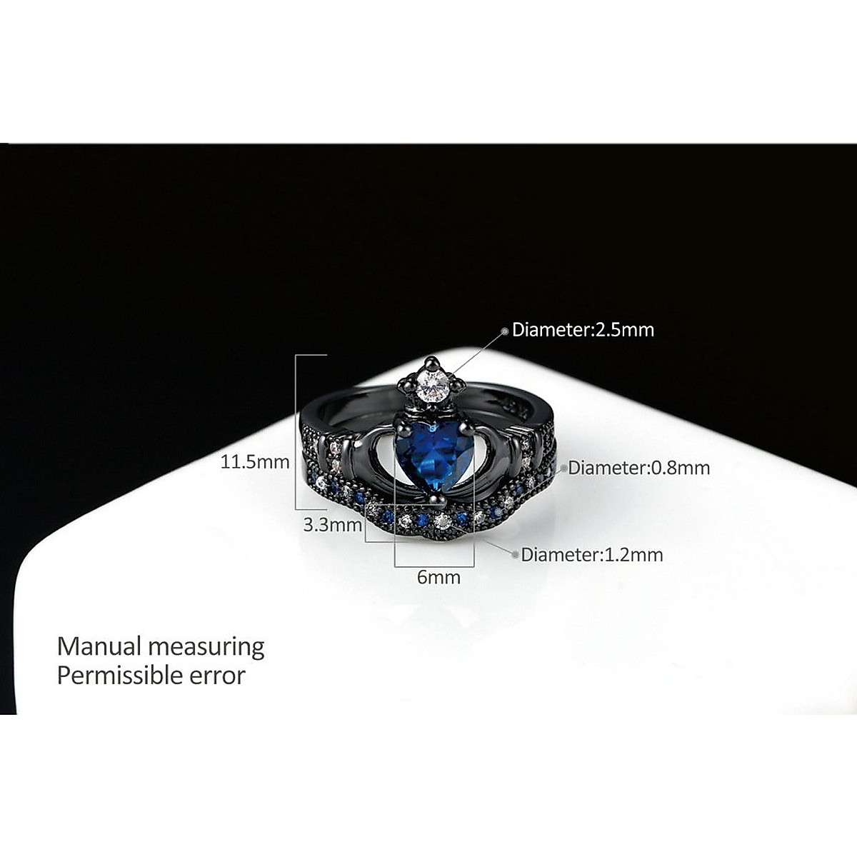 JAJAFOOK Women's Gold Plated Cubic Zirconia CZ Blue Rhinestone Heart Cut Bridal Crown Irish Claddagh Ring