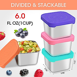 Haldane 4Pack Stainless Steel Snack Containers for Kids, Metal Food Storage Containers With Lid Snack Cups for Toddlers, Easy Open Stackable Small Lunch Box for Daycare School Travel (6oz)