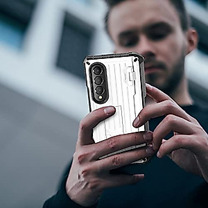 GooodiDEAR Galaxy Z Fold 3 Case, Heavy-Duty, Full Body Protection, Anti-Scratch, Slim - Foldable Trolley Case with Built-in Pen Slot, Kickstand & Screen Protector - TPU/PC, Wireless Charging, White