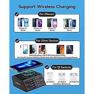 USB Charger, ASOMETECH 100W 8 Port Multiple USB Charging Station with 4 Quick Charge 3.0, 4 USB C PD Port, Wireless Charger, LCD Display Fast USB Charging Hub for iPhone 13 12 iPad Samsung and More