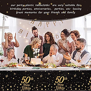 Tegeme 3 Pieces 50th Birthday Tablecloth Plastic Happy 50th Birthday Decorations 54 x 108 Inches 50th Birthday Decorations Men Women Happy Birthday Table Cover for Indoor Outdoor Party Supplies