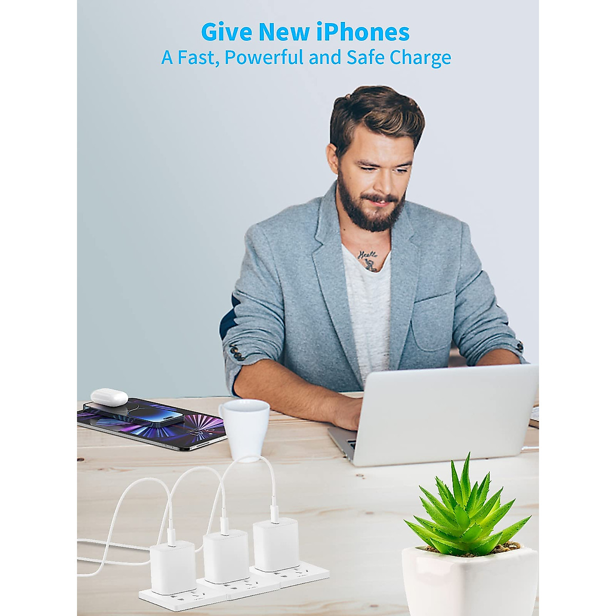 iPhone Charger Fast Charging,3-Pack 20W Type C Fast Wall Charger,USB C Charger Block for iPhone 14/13 Pro/12 Mini/11 Pro Max/X/XS/8,iPad Pro/Air/Mini,AirPods with 6.6FT MFi Certified Lightning Cable