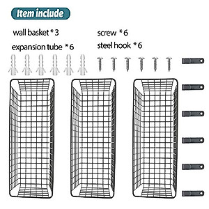 3 Set [Extra Large] Hanging Wall Basket for Storage, Wall Mount Sturdy Steel Wire Baskets, Metal Hang Cabinet Bin Wall Shelves, Rustic Farmhouse Decor, Kitchen Bathroom Organizer, Industrial Gray