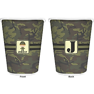 RNK Shops Personalized Green Camo Waste Basket - Double Sided (Black)