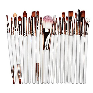 Female Makeup Brushes Set 20pcs Professional Cosmetics for Face Eyeshadow Eyebow Eyelash Lip Highlighter Powder Foundation Make Up Brush Kit Tools (White)