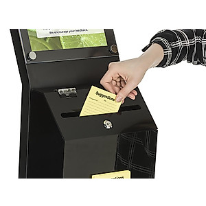 Displays2go Locking Donation Station, Ballot Box with 8.5 x 11-Inch Sign Holder Kiosk (Black) (SSB811BKBK)