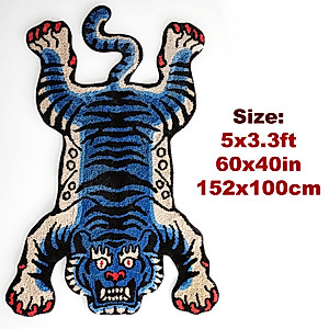 5x3.3ft Tibetan Tiger Area Rug Tufted High Pile XLarge Indoor Machine Washable Carpet with Nonslip TPR Backing - Bedroom, Bathroom, Living & Dining Room Home Décor