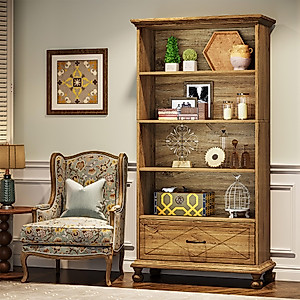 Tribesigns 6-Shelf Bookcase with Drawer, 71 Inch Tall Floor Standing Bookshelf with Solid Wood Legs, 6-Tier Large Display Storage Book Shelves for Living Room, Home Office, Oak