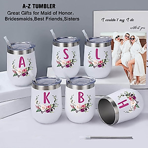 PFL Women Birthday Christmas Gifts-Wedding Gifts for Maid of Honor from Bride-Bridal Shower Present for Bridesmaid Best Friend Sister-Bachelorette Present-12oz Monogrammed Tumbler-Initial Letter D