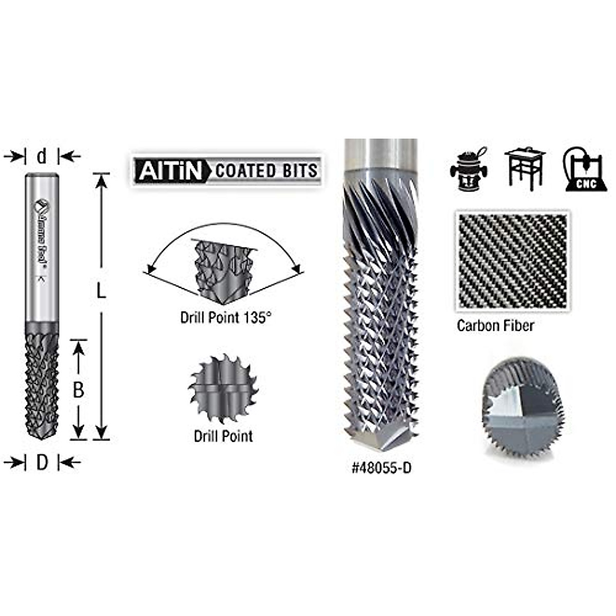 Amana Tool - 48050-D High Performance Solid Carbide Fiberglass & Composite Cutting 1/8 D
