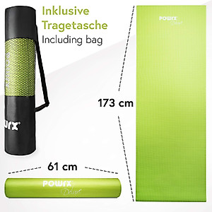 POWRX Yoga Mat with Bag | Exercise mat for workout | Non-slip large yoga mat for women, 68" x 24" Green, 0.15 Inches Thickness