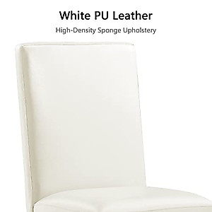 AZhome White Faux Leather Dining Chairs, Upholstered Dining Room Chairs Set of 4, Polished Gold Stainless Steel Legs
