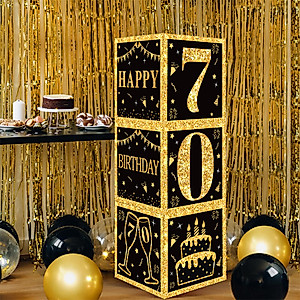 70th Birthday Decorations Boxes for Men- 3PCS Black Gold Happy 70th Birthday Balloons Boxes, 70 Year Old Party Supplies for Men Women