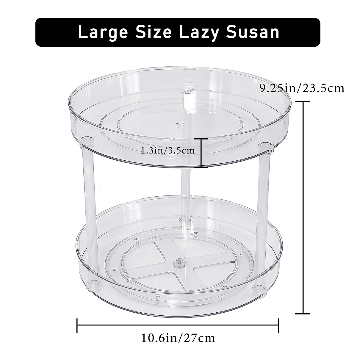 YTXXDEUS 2 Tier Lazy Susan Bathroom Organizer,10.6 Inch Clear Spice Rack Turntable for Kitchen Cabinet, Perfume Organizer for Vanity, 360 Rotating Tiered Tray for Cupboard, Pantry, Bathroom, Table