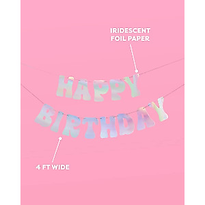 xo, Fetti Iridescent Happy Birthday Foil Banner - 5 Ft. | Bday Party Decorations, 70s Cool Birthday Decor, Sweet 16, 21st