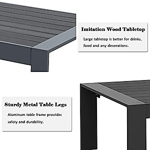Odoor Direct Patio Furniture Aluminum Coffee Table, All-Weather Metal Rectangle Patio Table with Imitation Wood Tabletop, Dark Grey