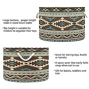 xigua Large Storage Basket Cotton Rope Basket Retro Aztec Navajo Baby Laundry Basket for Blankets Toys Storage Basket Laundry Hamper