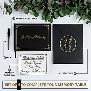 Elegant Funeral Guest Book for Memorial Service - Hardcover Memorial Guest Book for Funeral, Box, Pen & Sign - Memorial Service Guest Book Set of 4 - Memory Book for Celebration of Life Guest Book