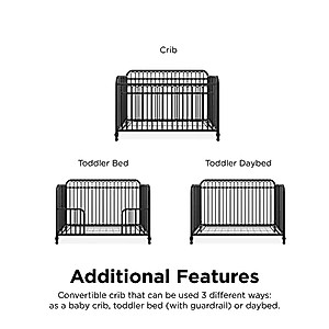 Little Seeds Raven 3-in-1 Convertible Metal Crib, JMPA Certified, Black