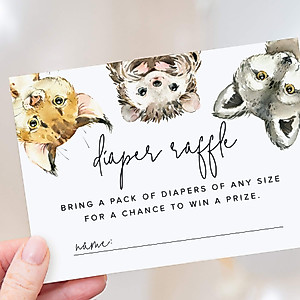 Bliss Collections Diaper Raffle Tickets for Baby Showers, Pack of 50 Single-Sided Cards, Woodland Animals for Gender Reveal Parties, Heavyweight, Easy to Write On 2 x 3.5” Card Stock, Made in the USA