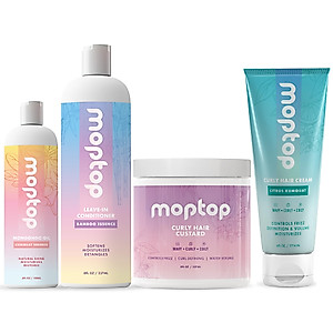 MopTop Curly Hair Bundle: Moisturizing Leave-In Conditioner with Mongongo Oil, Defining Lightweight Curl Gel for Wavy and Curly Hair Routine, Women's Haircare