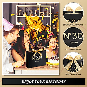 Kolldenn 30th Birthday Gift Bag Medium Black Gold 30th Birthday Paper Bag N°30 EST. 1994 Keepsake Metallic Printing 30 Birthday Party Present 1994 Wife Husband 30 Year Old Paper Bag for Gift Wrapping