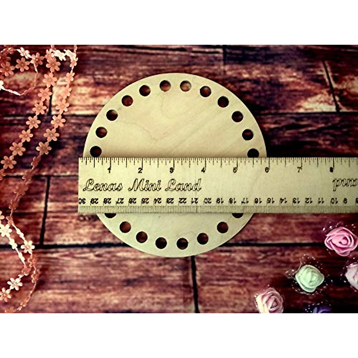 Basket bottom 6 inch 15 cm small Ornament. Wooden Cross Stitch Yarn Holder organizer base